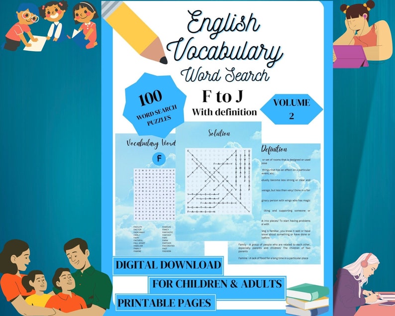 Vol.2 English Vocabulary Word Search Puzzle 100 Words From - Etsy