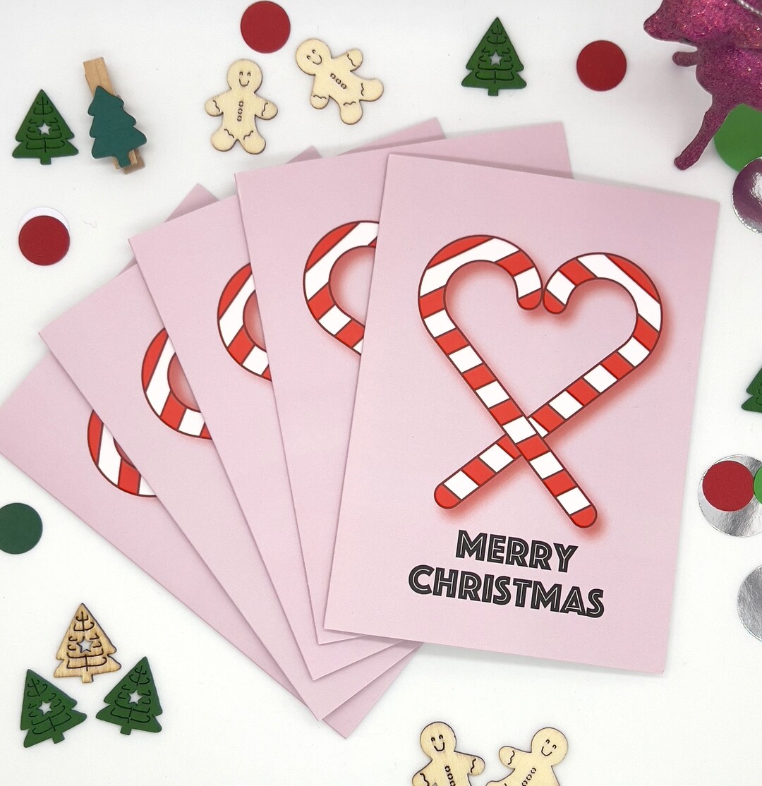 Candy Canes Sweet Love Heart Christmas Greeting Card Cute Romantic - Etsy