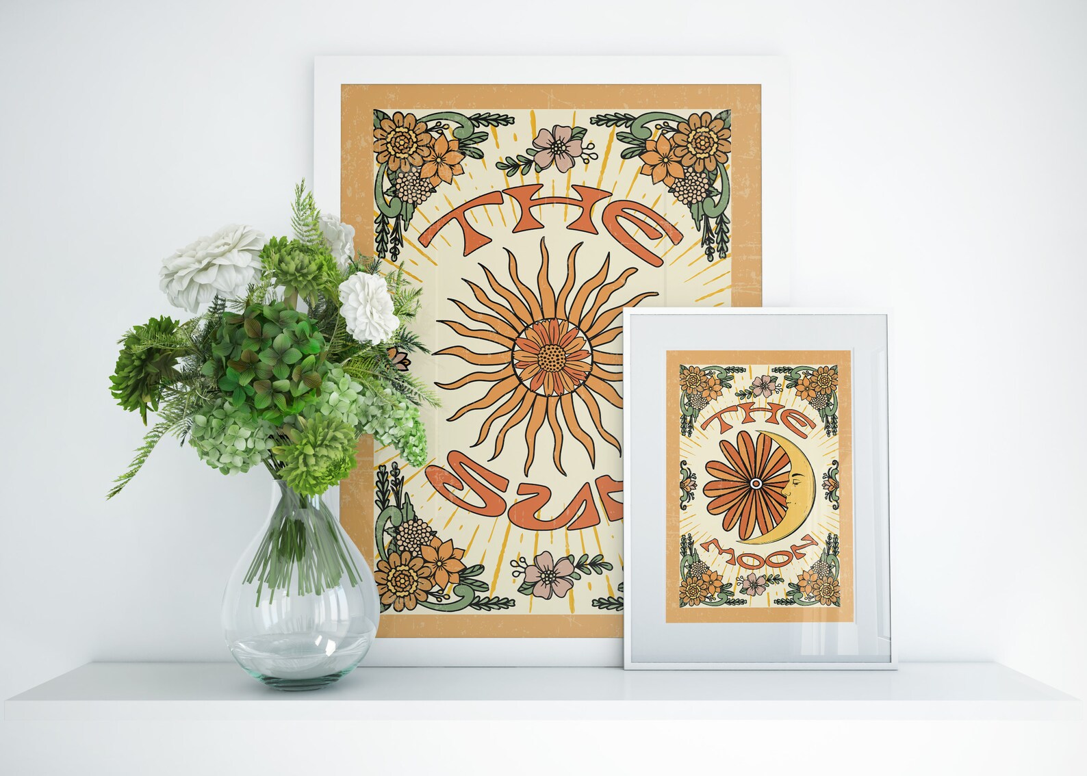 Retro Home Decor, Moon and Sun 70s Decor Set, 70s Home Decor, 70s Wall ...