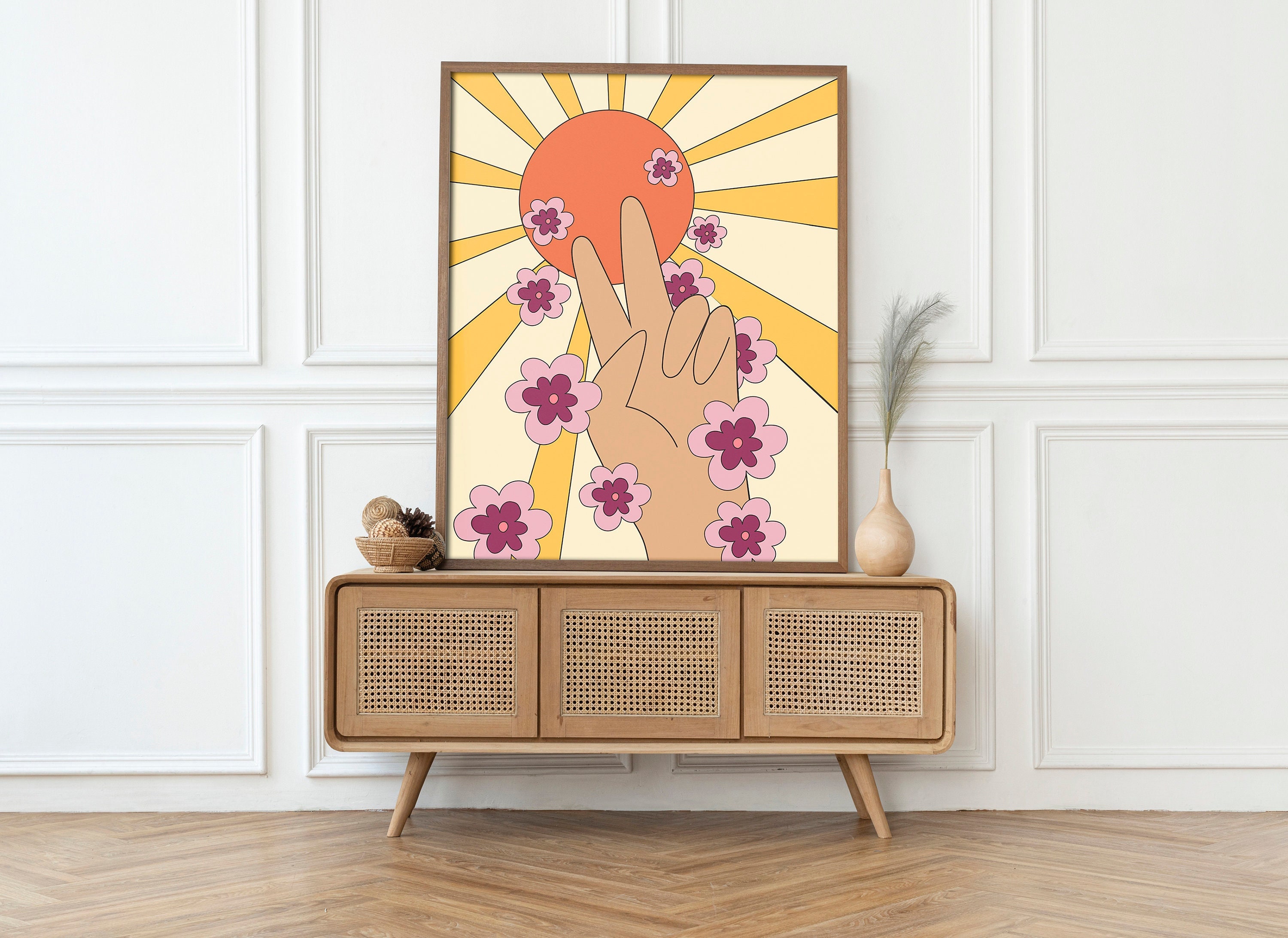 Peace Sign Retro Poster 70s Floral Print 70s Decor, Retro Wall Print ...