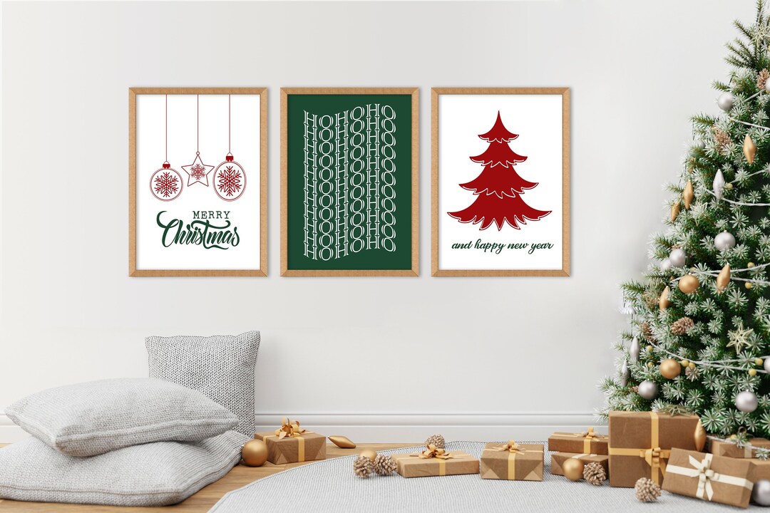 Christmas Wall Art Set of 3 Merry Christmas Print , Christmas Gift for ...
