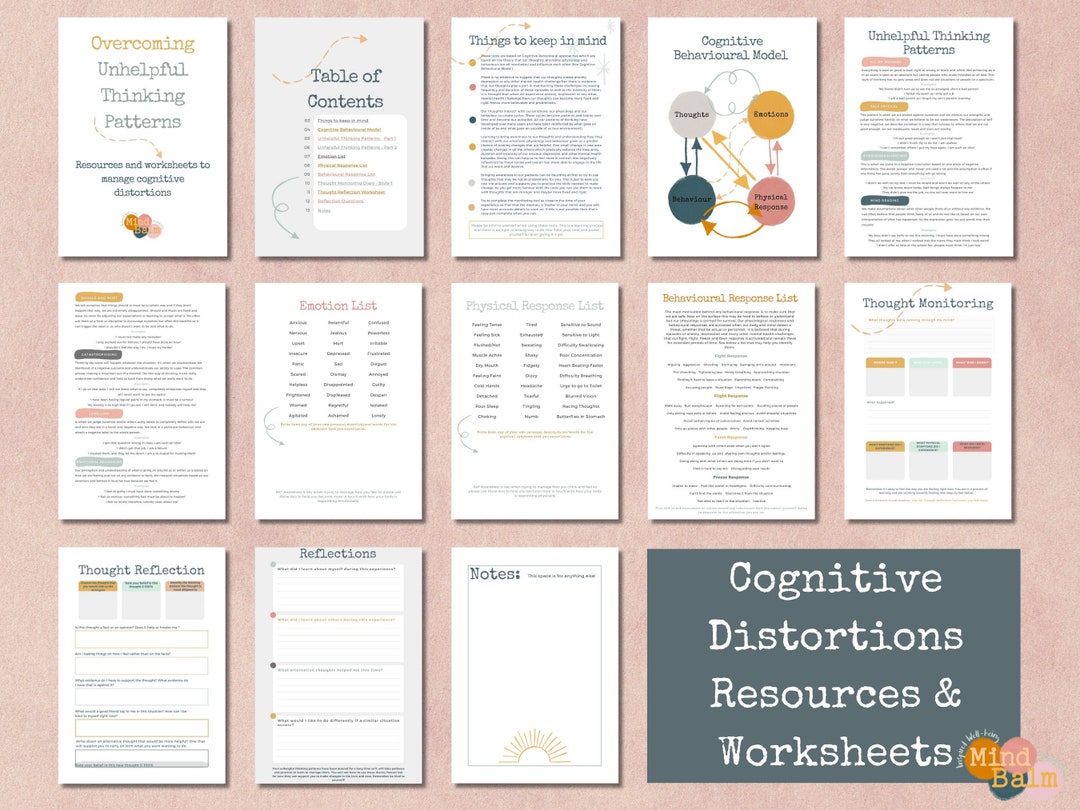 Unhelpful Thinking Styles Cognitive Distortions Worksheets Printable ...