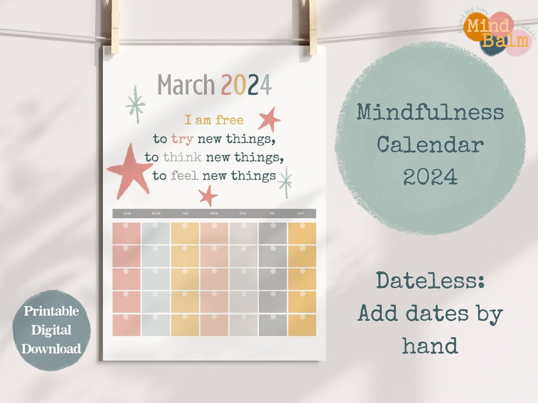 Monthly Wall Calendar 2024 Mindfulness Affirmations Self Compassion ...