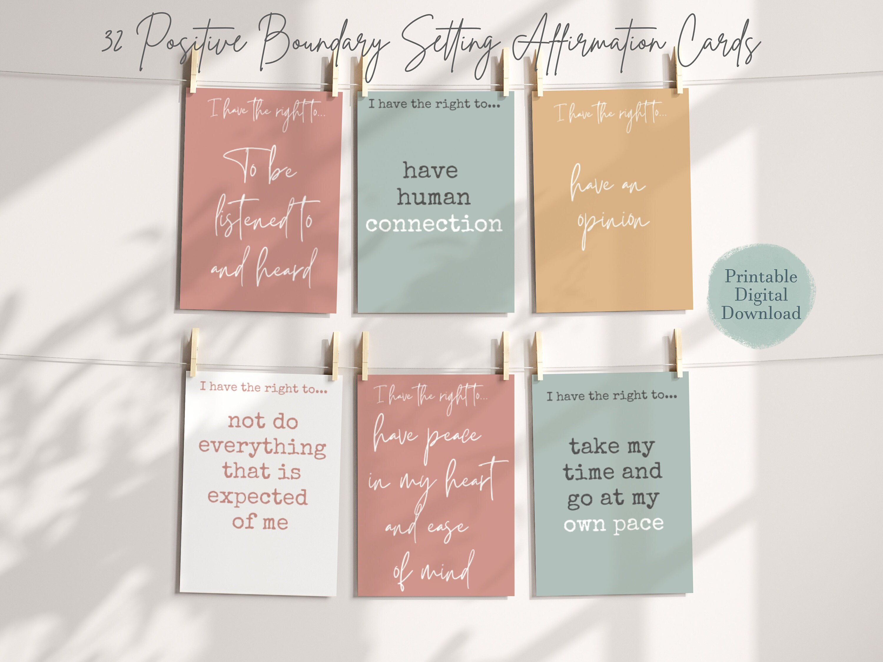 Affirmation Cards for Setting Boundaries and Self Compassion Printable ...