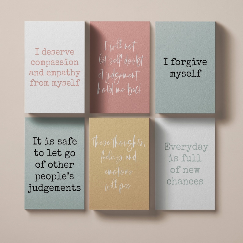 Printable Affirmation Cards, Self Love Flash Cards, Self Compassion CBT ...
