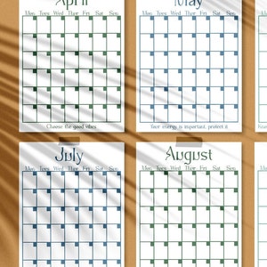 Calendar Printable Wall Calendar Positive Affirmations Blue Green Wall ...