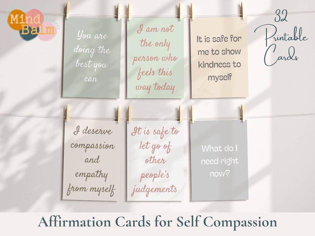 Self Compassion Affirmation Cards Pastel 32 Calming Grounding Printable ...