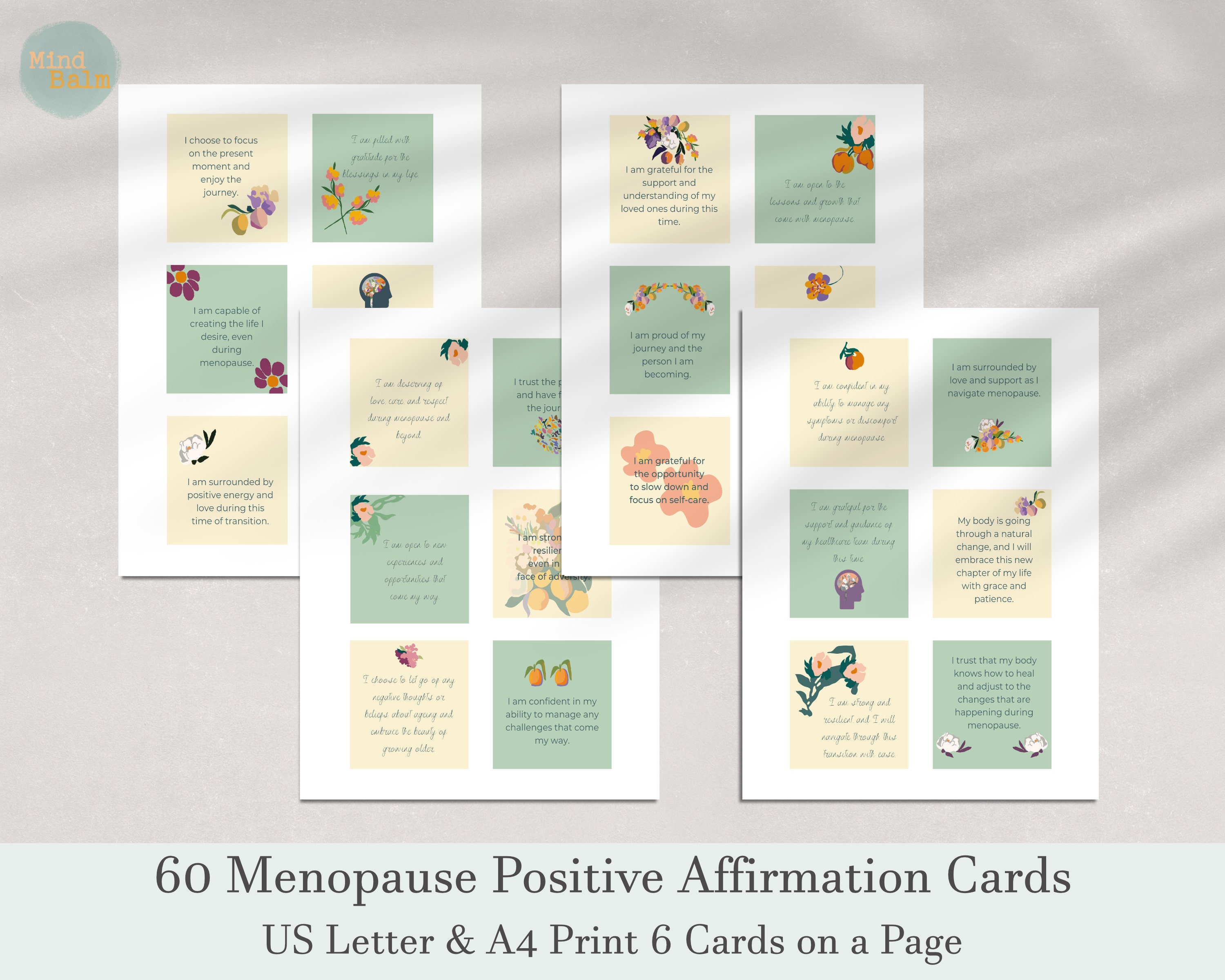 Menopause Affirmation Cards: 60 Floral Self-compassion Cards (digital ...