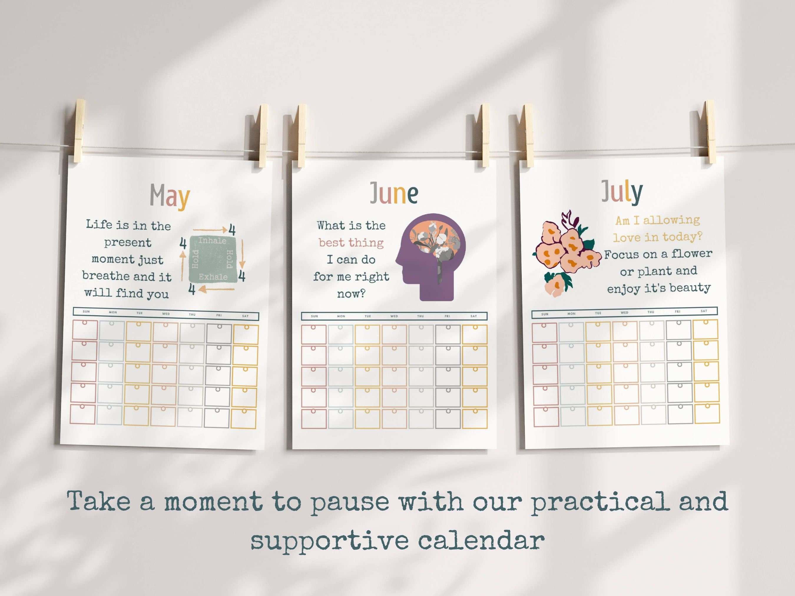 Mindfulness Calendar With Breathing Techniques Compassionate Quotes and ...