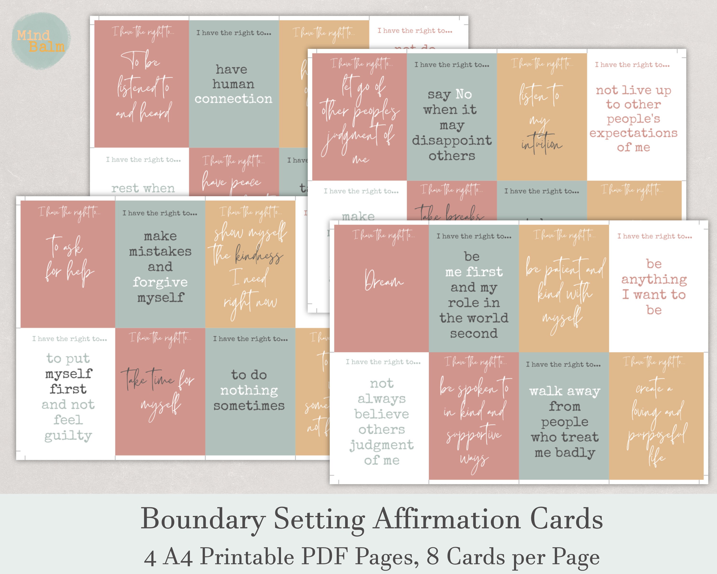 Affirmation Cards for Setting Boundaries and Self Compassion Printable ...