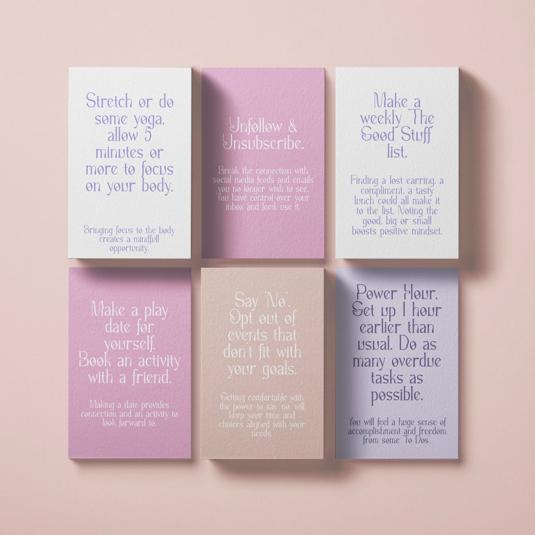Self Care Box Printable Cards, 32 Flash Cards, Wellbeing Pocket Card ...