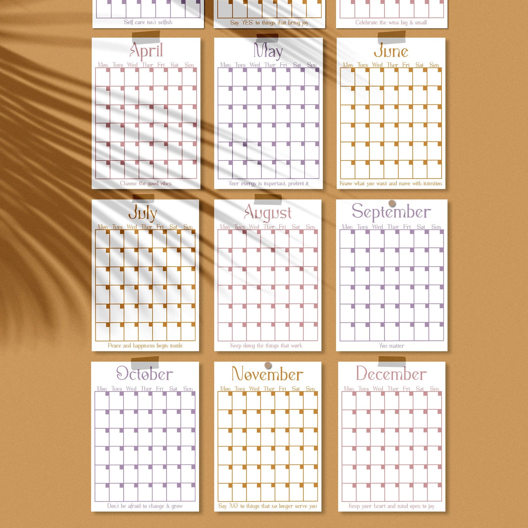 Printable Undated Calendar, Positive Affirmations Wall Planner, 12 ...