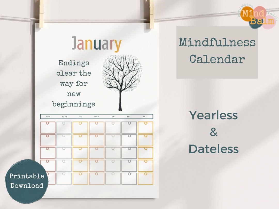 Mindfulness Calendar With Breathing Techniques Compassionate Quotes and ...