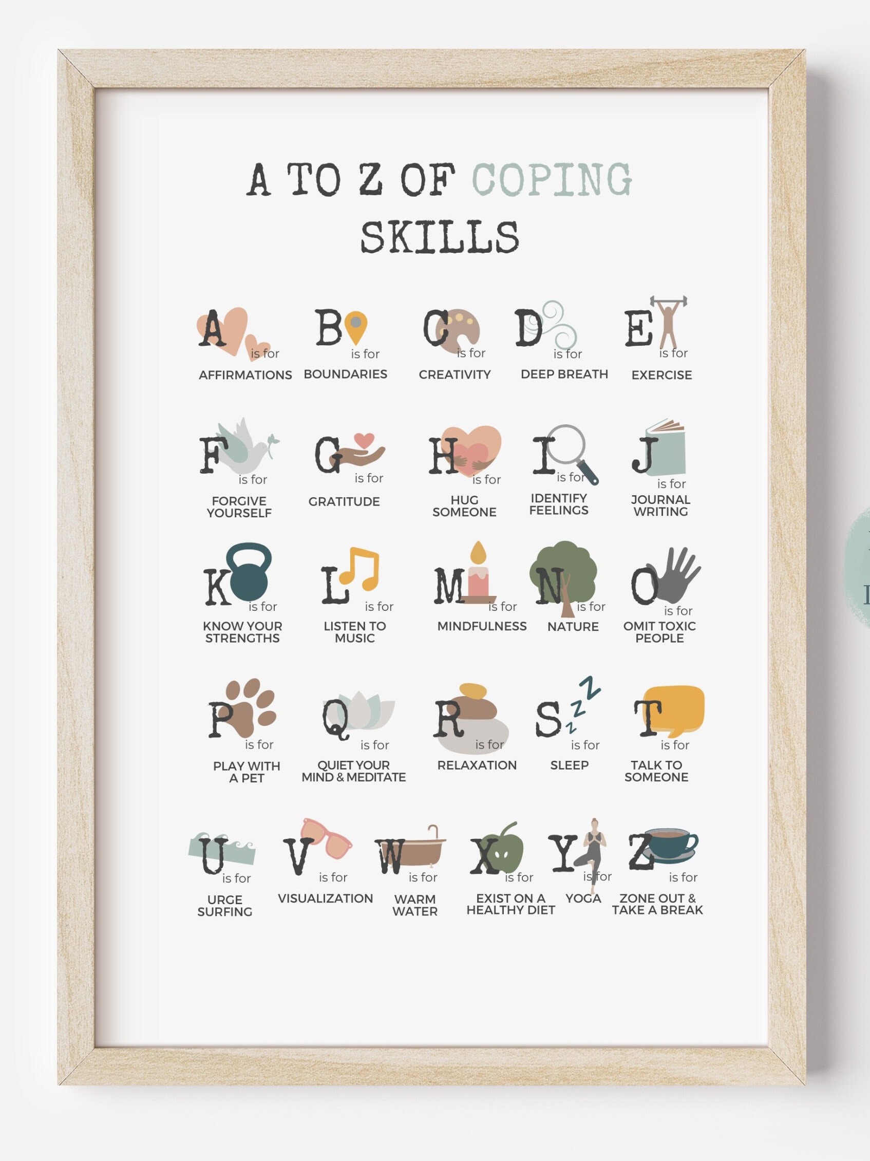 A to Z Coping Skills Printable Wall Art, Instant Download, Positive ...