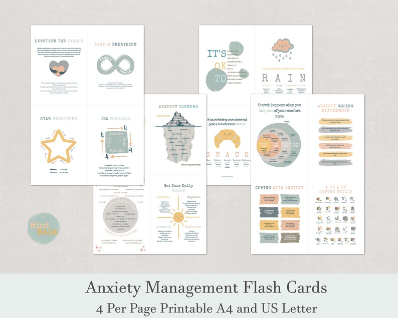 Anxiety Flashcards Coping Skills, Self Therapy 60 Printable Cards ...