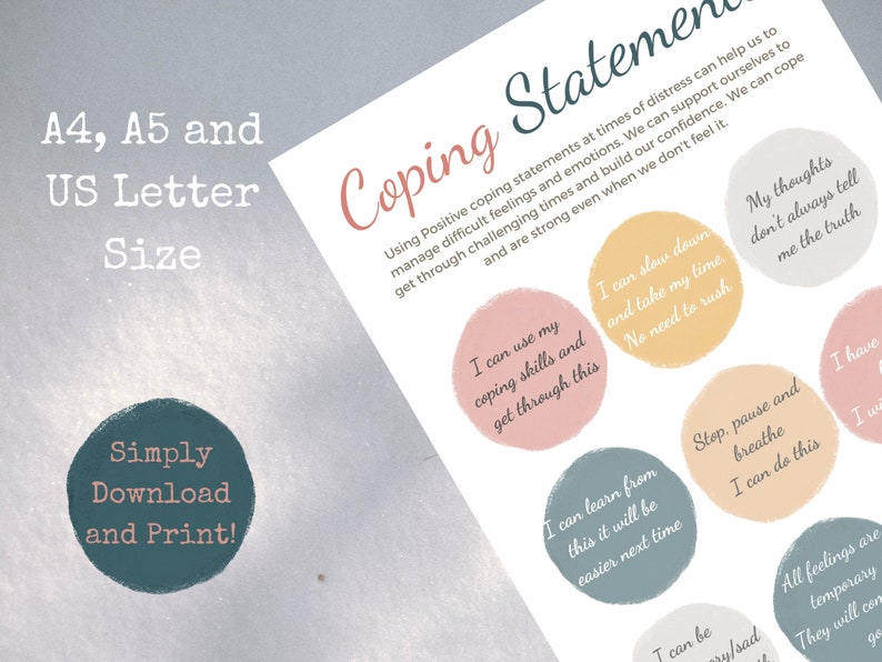 Coping Statements Poster A4 A5 US Letter PDF Self Compassion Mental ...