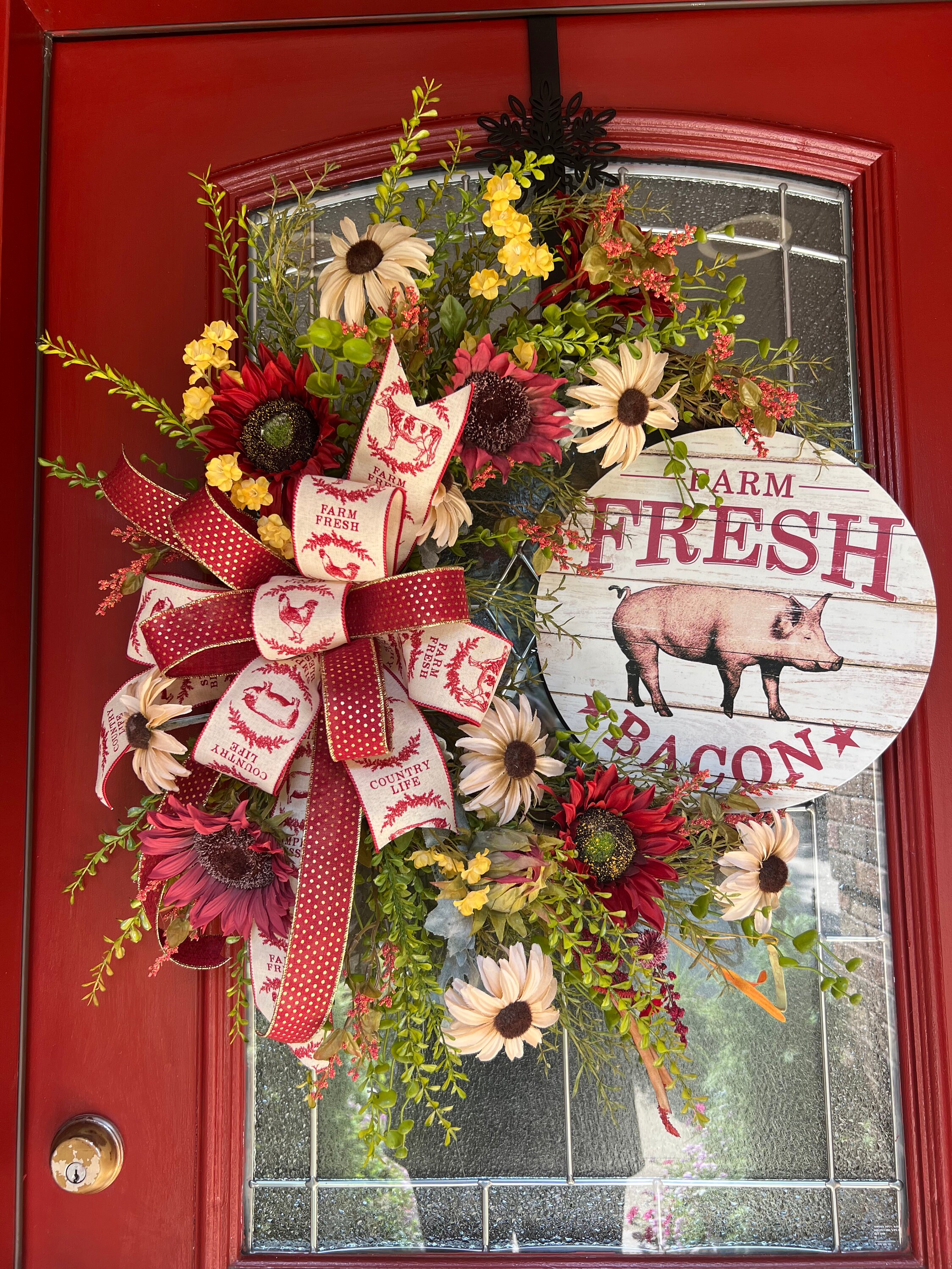Farm Fresh Bacon With Pig and Sunflowers Grapevine Wreath for Your ...