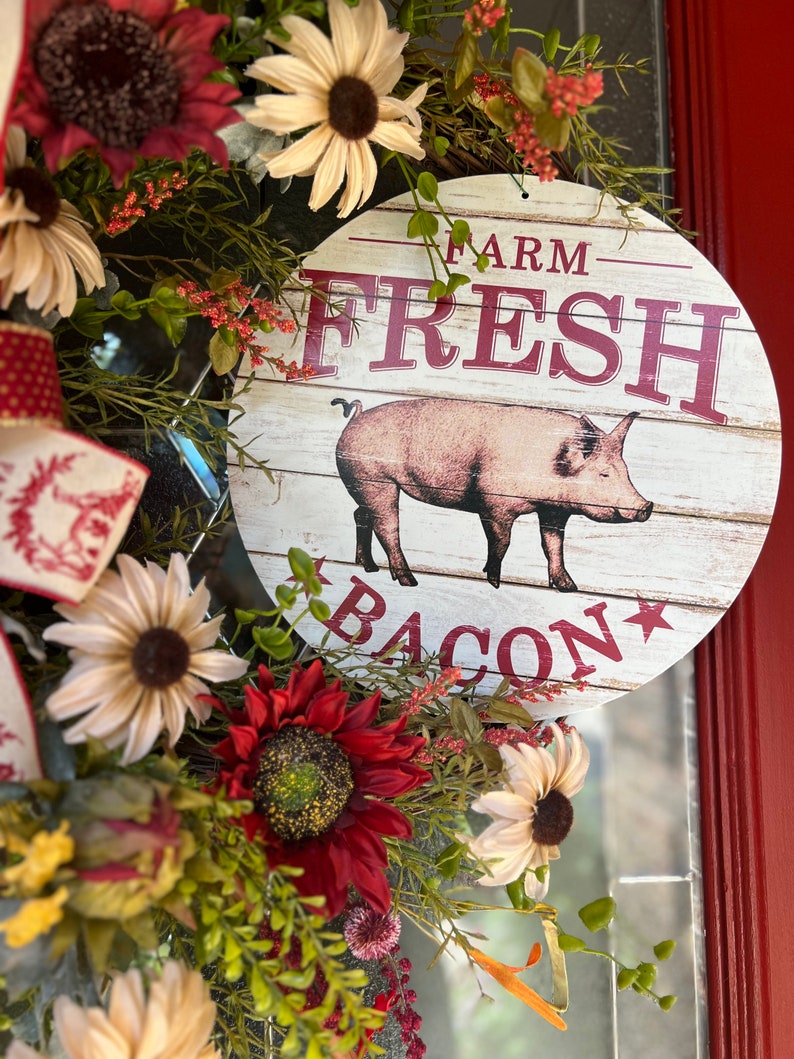 Farm Fresh Bacon With Pig and Sunflowers Grapevine Wreath for Your ...