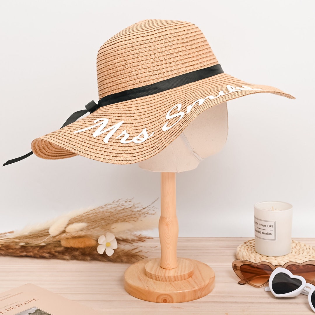 Personalized Straw Hat, Bride Beach Hat, Custom Name Beach Hat,wide ...