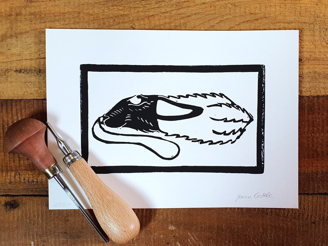 Rabbit Foot L Original Black and White Linocut Print L Victorian, Goth ...