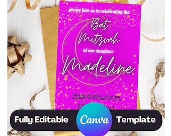 Editable Bat Mitzvah Invitation Template Printable Digital Download ...