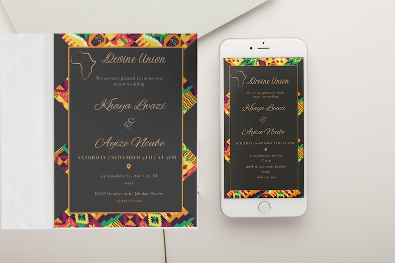 Printable African Style Invitation, Kente Wedding Invitation ...