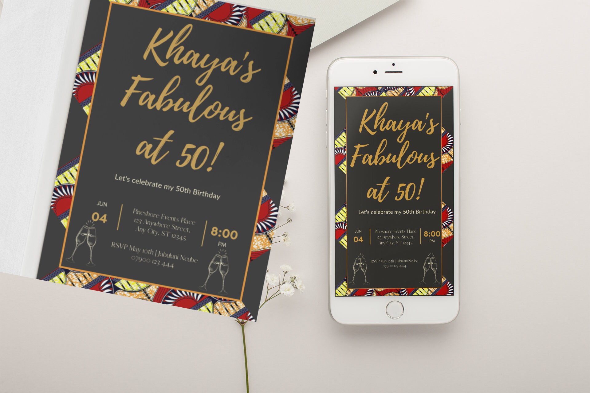 Printable African Style Invitation, Ankara Birthday Invitation ...