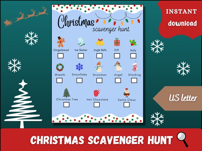 Christmas Scavenger Hunt for Kids|christmas Scavenger|treasure Hunt ...