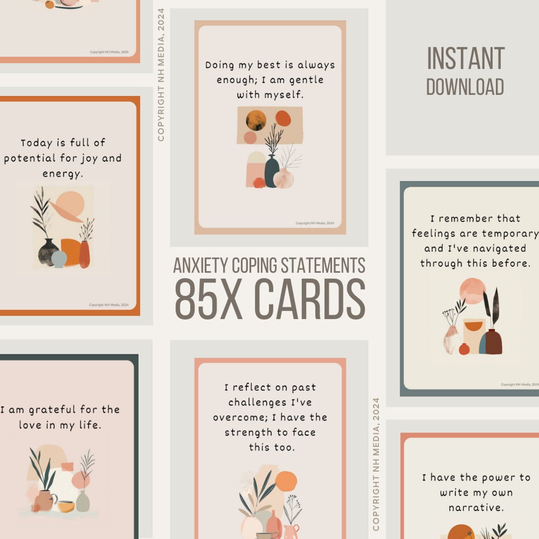 Anxiety Coping Statement Flashcard, Therapy Worksheet, Anxiety Relief ...