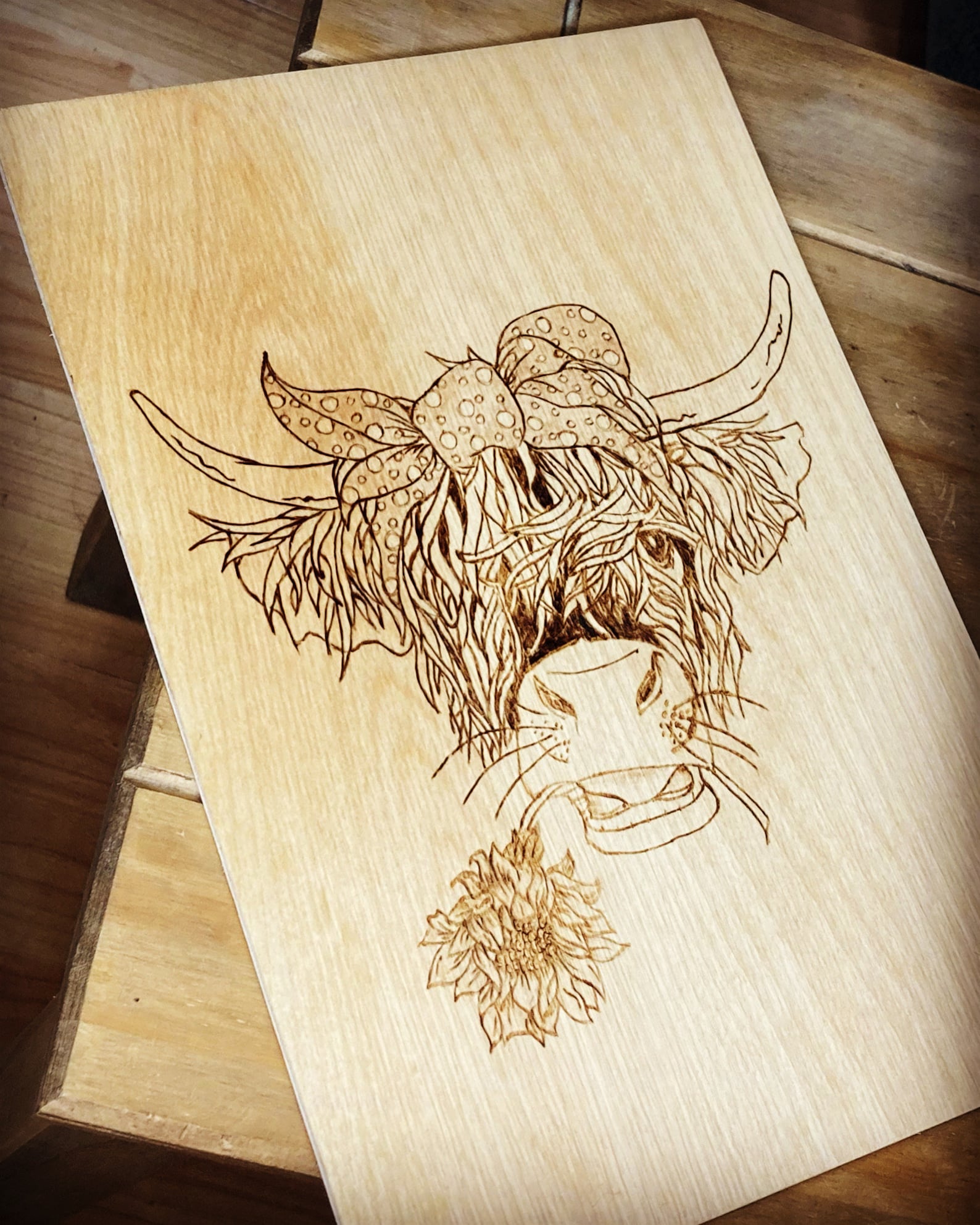 Highland Cow Handburned Pyrography Picture Wall Art - Etsy