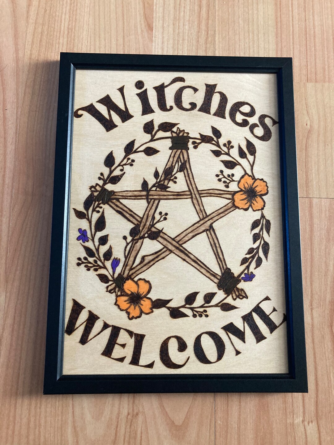 Handburned Pyrography Witches Welcome Picture Sign - Etsy