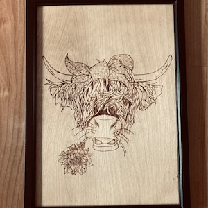 Highland Cow Handburned Pyrography Picture Wall Art - Etsy