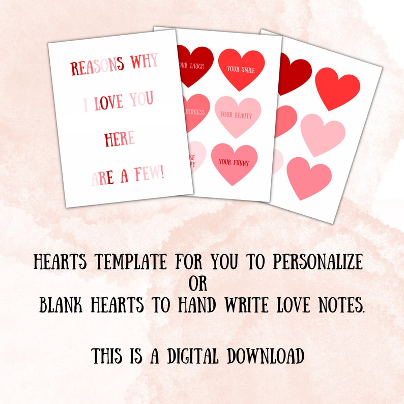 Reasons Why I Love You Printable, Valentines Day Heart Template, Blank ...