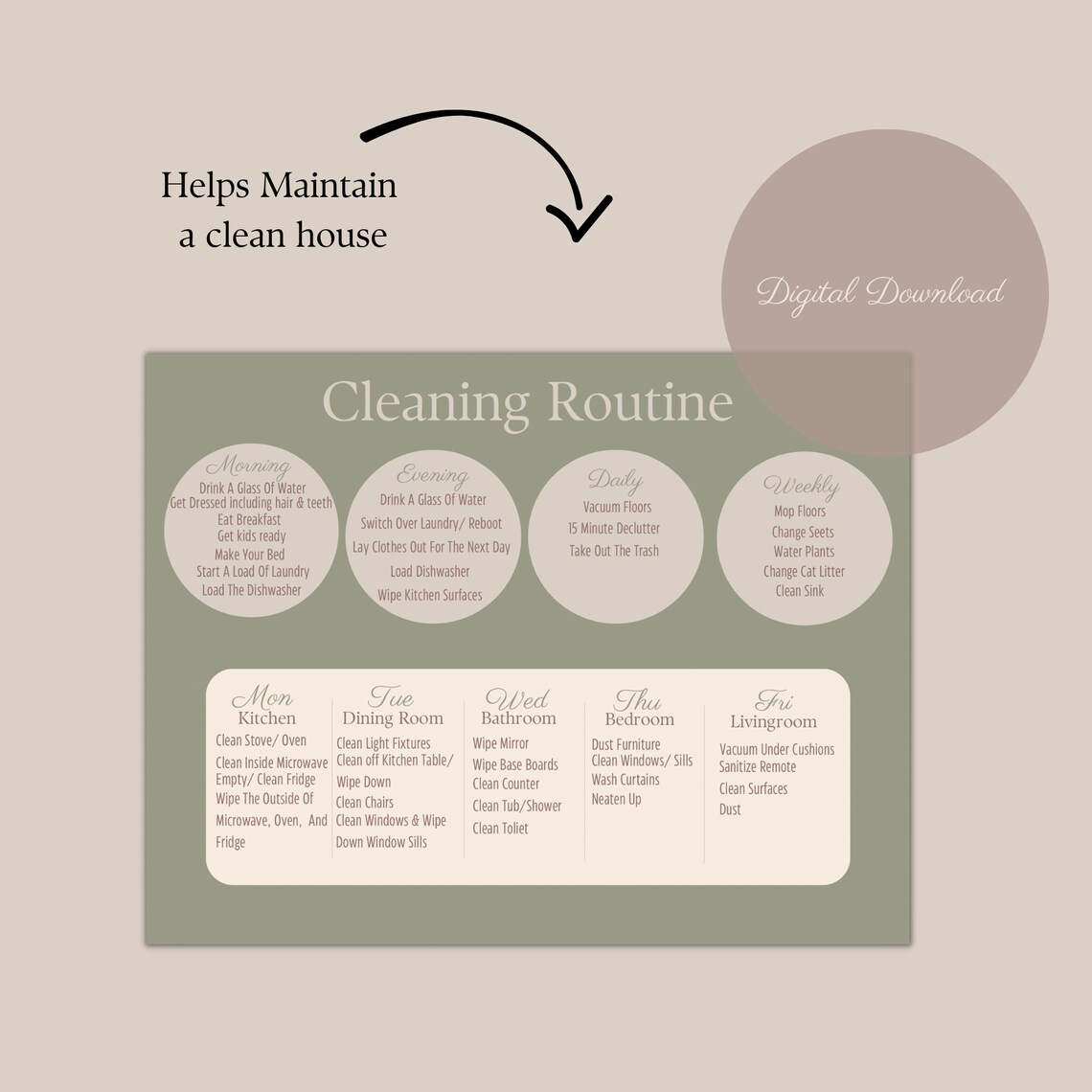 Printable Cleaning Chart Simple Cleaning Routine Editable - Etsy