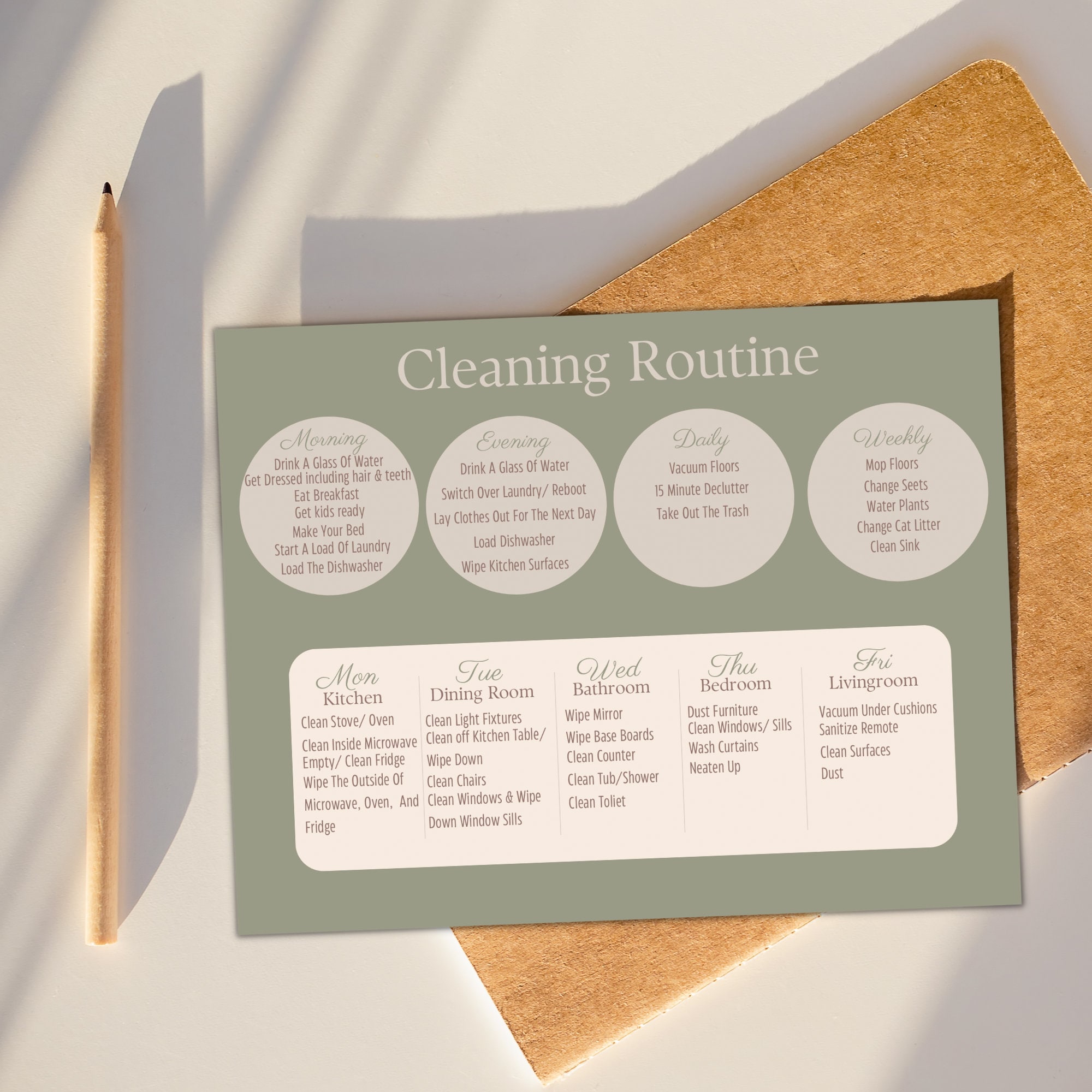 Printable Cleaning Chart, Simple Cleaning Routine, Editable Cleaning ...
