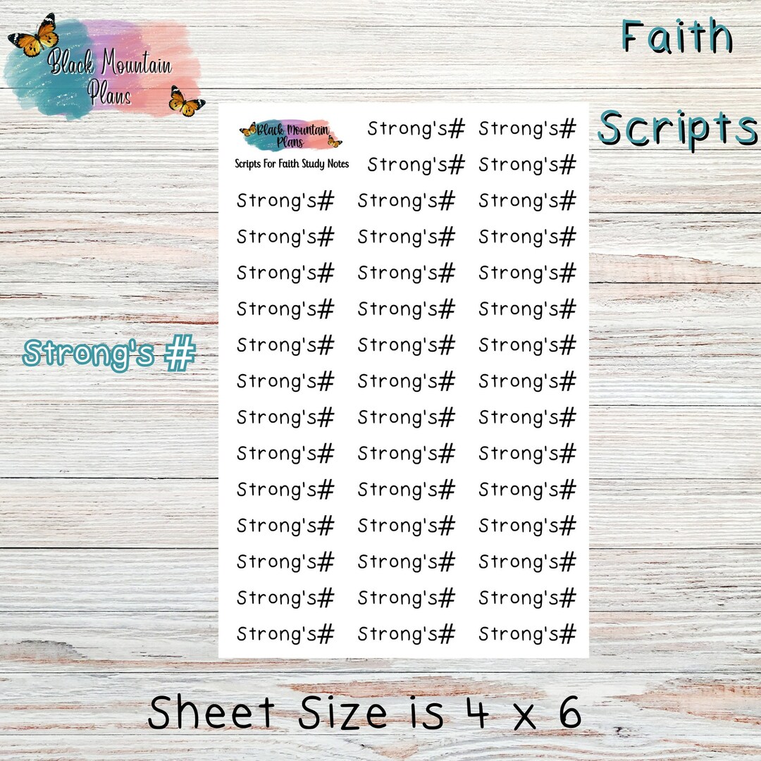 Scripts for Faith Kit/bible Journaling/ Bible Studies STRONG'S 4 X 6 ...