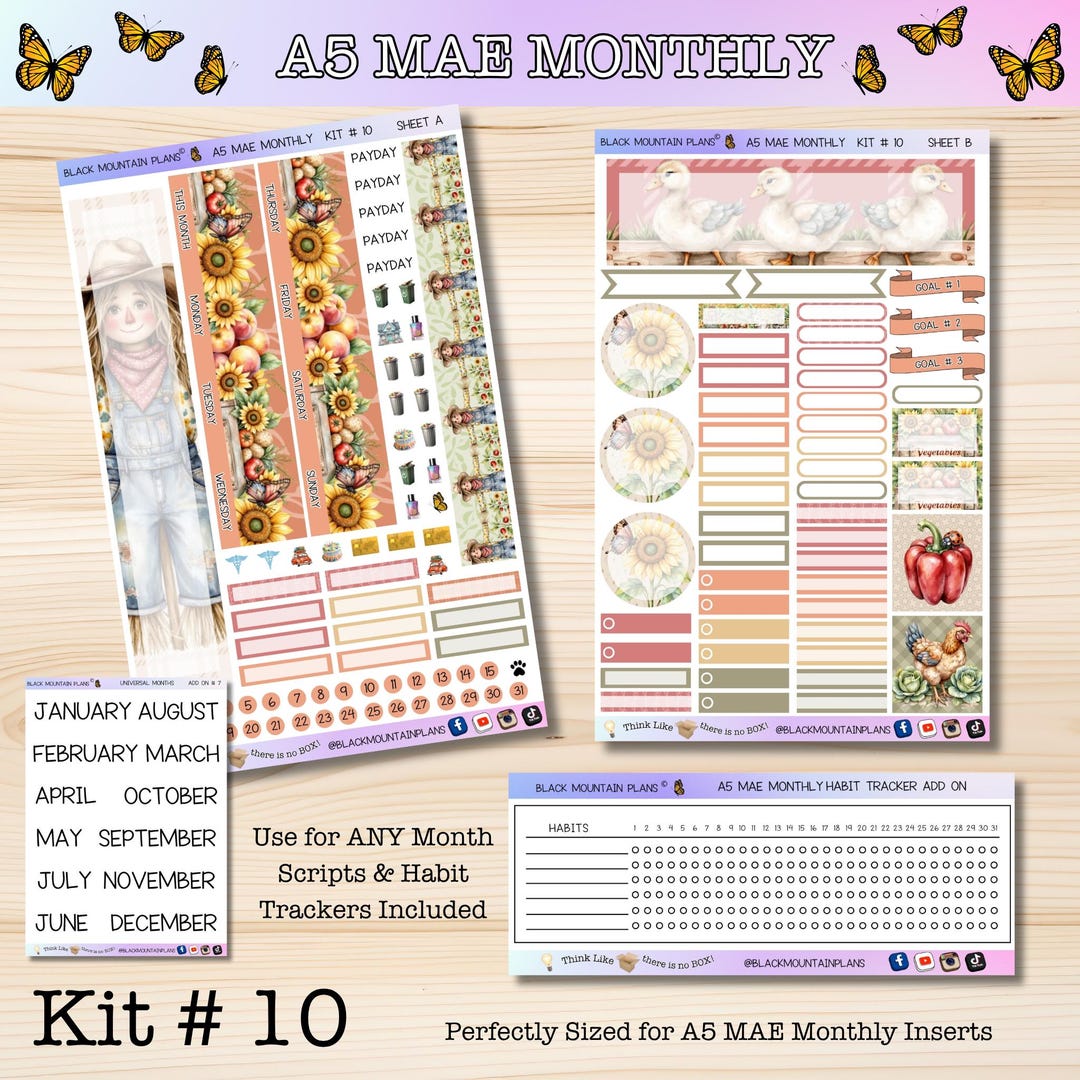 Kit # 10 A5 MAE ANY Month Printable Sticker Kit || A5 Rings Size ...
