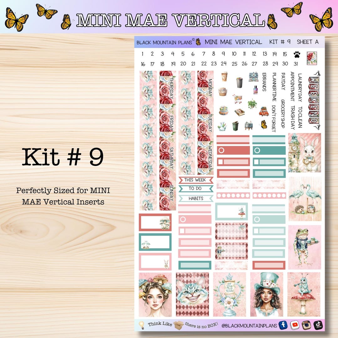 Kit # 9 Mini MAE Vertical Printable Sticker Kit || Mini HP Size Planner ...