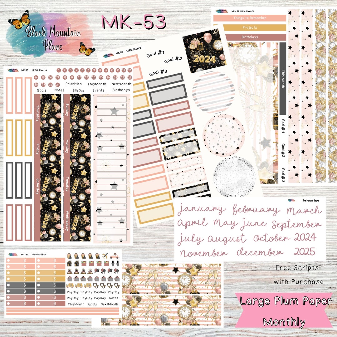 Large PLUM Kit 53 Plum Paper Monthly 8.5 X 11 Happy New Year Monthly ...