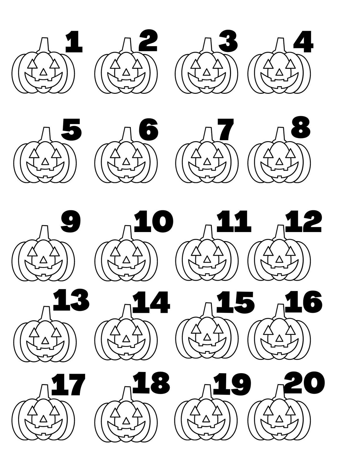 Count With Pumpkins Halloween Printable Numbers 1 to 20 - Etsy