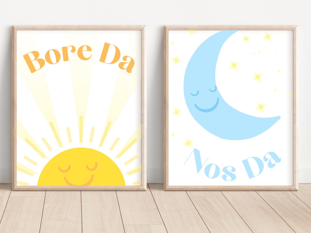 Set of 2 Welsh Prints (bore Da, Nos Da), Nursery Art, Cute Nursery ...