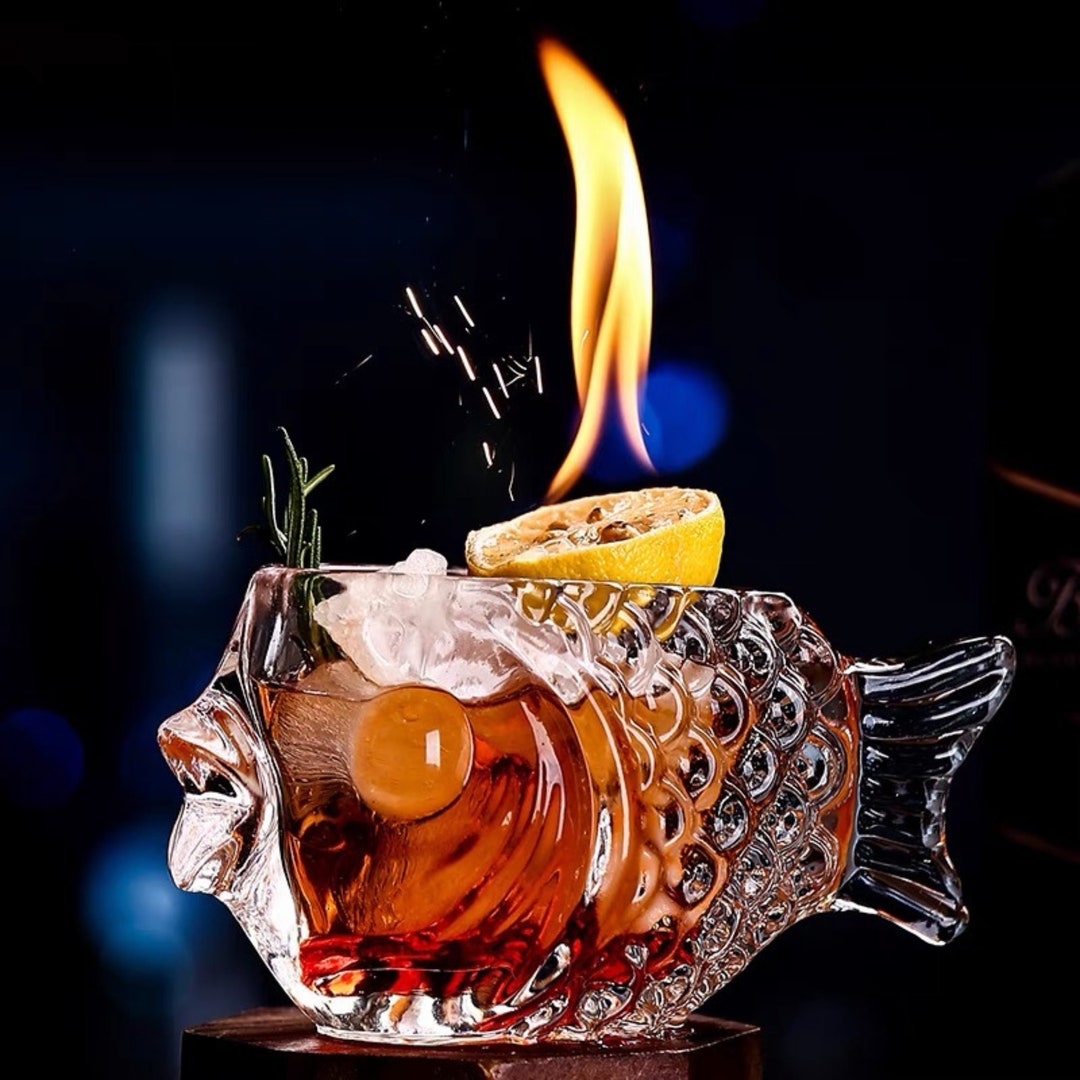 Tiki Fish-shaped Glass Cup, Tiki Mug, Cocktail Cup, Glassware, Tiki ...