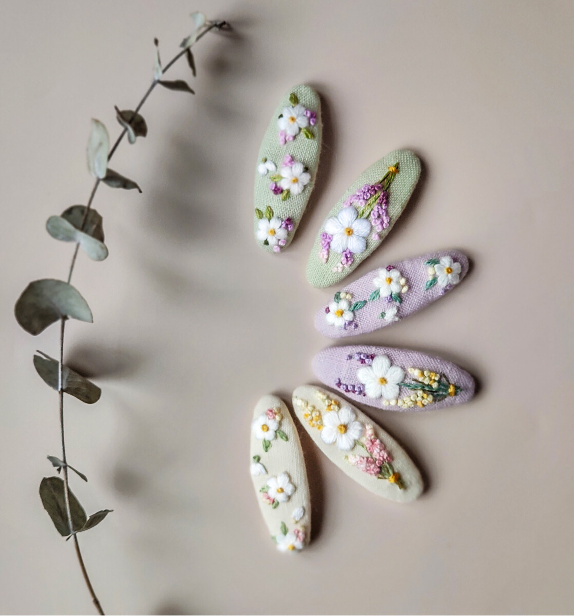 Floral Embroidered Hair Clips, Flower Linen Hair Clips Handmade ...