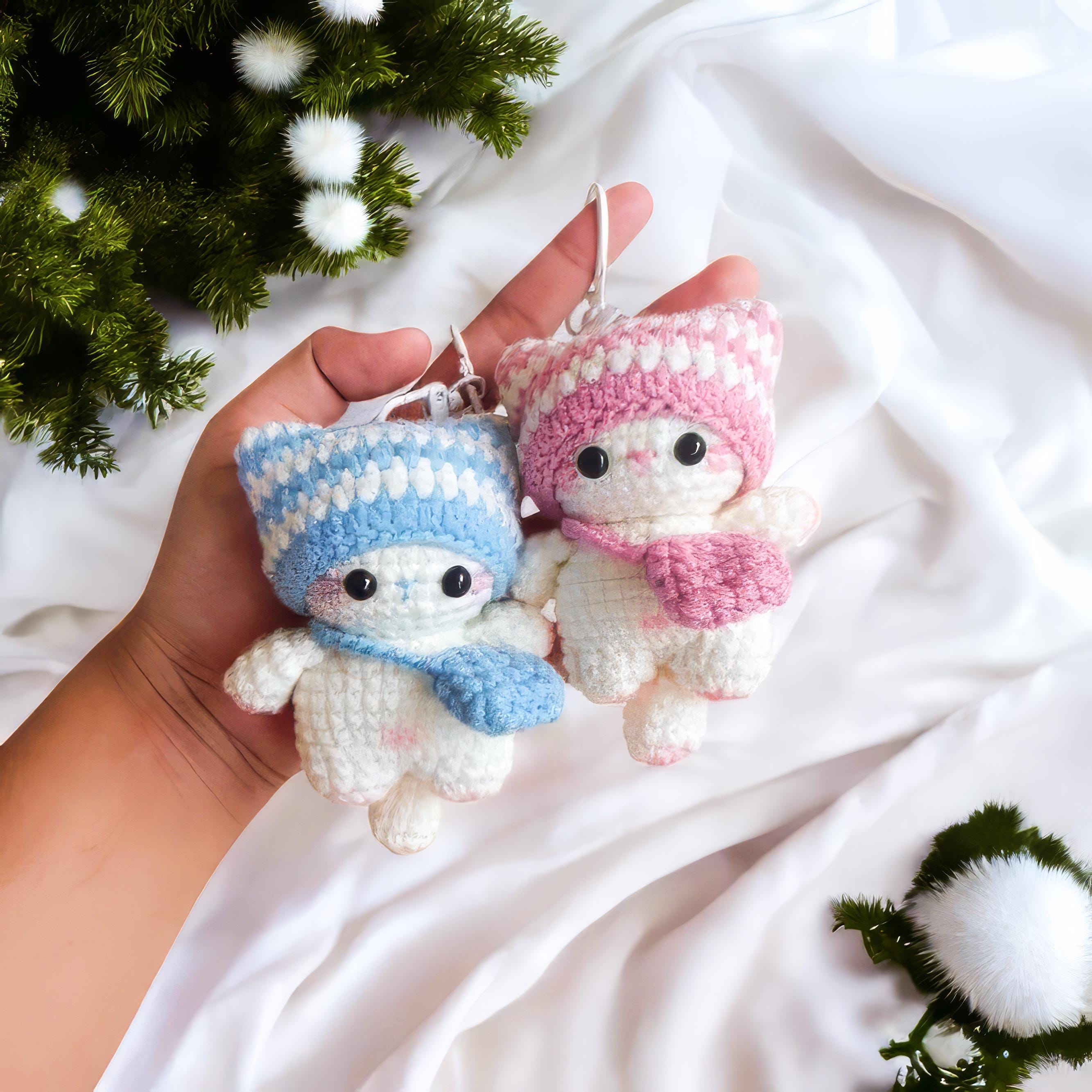 Crochet Cute Cat Keychain, Handmade Mini Crochet Amigurumi Cat Keychain ...