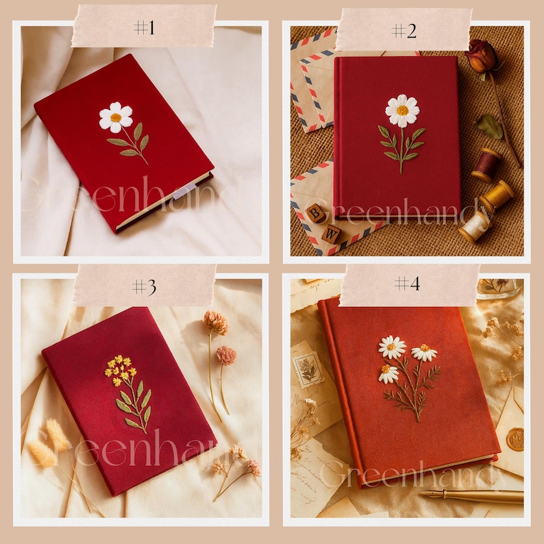 Personalized Flowers Embroidery Notebooks , Floral Handmade Notebook ...