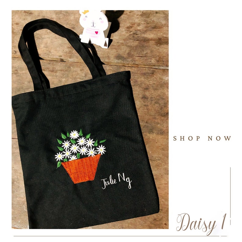 Daisy Embroidered Canvas Tote Bag Hand Embroidered Linen Bag - Etsy