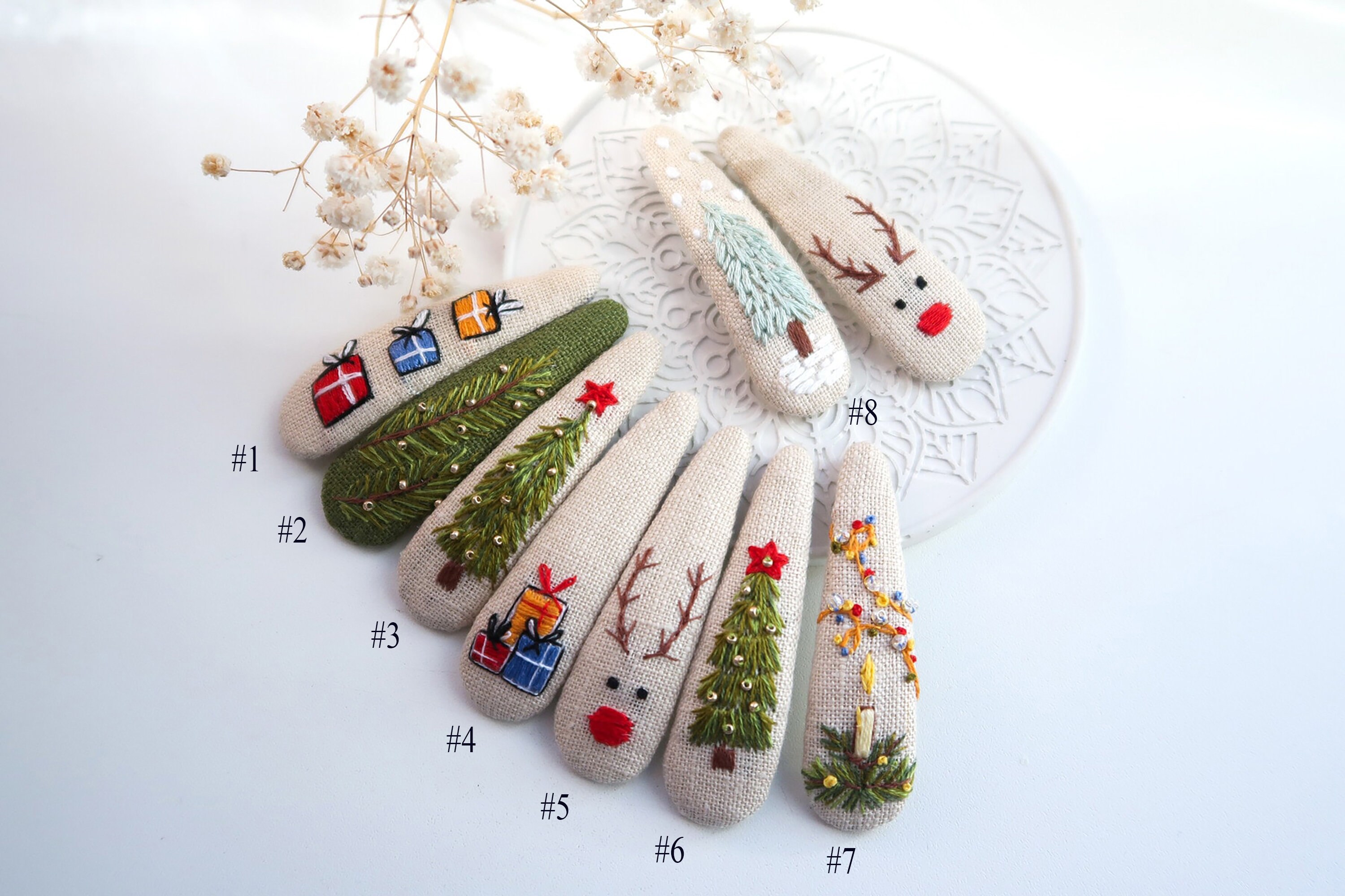 Christmas Embroidered Hair Clips, Christmas Cute Hair Clips, Barrette ...