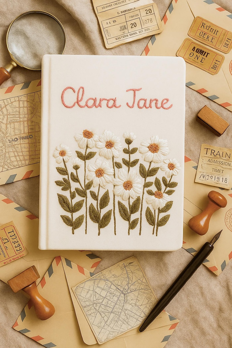 Personalized Daisy Embroidery Notebooks/journal A5, Floral Designs ...