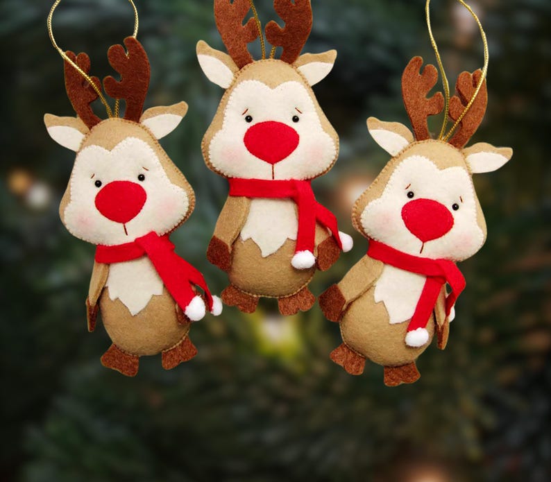 Handmade Reindeer Christmas Ornaments Felt, Christmas Snowman Ornaments ...