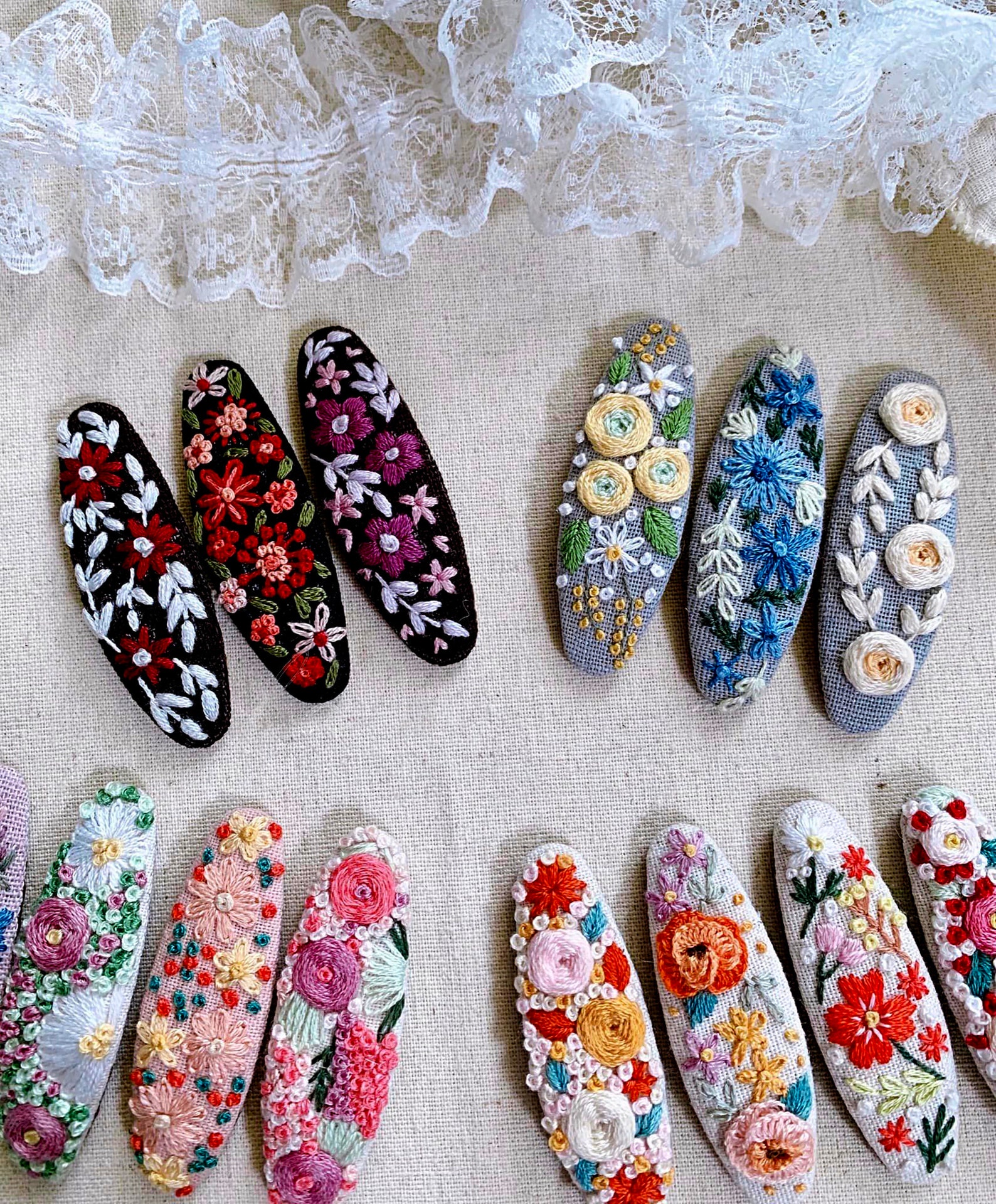 Floral Embroidered Hair Clips, Flower Linen Hair Clips Handmade ...